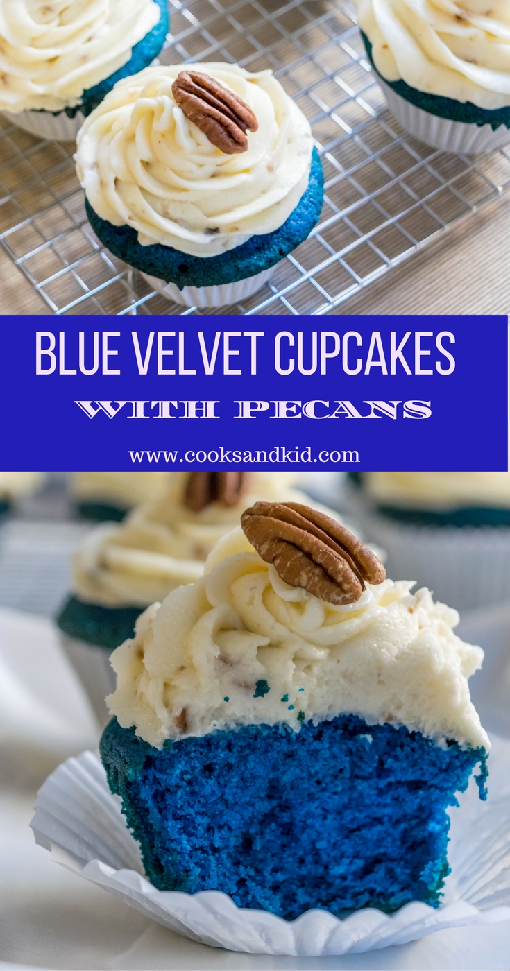 Blue Velvet Cupcakes with Pecans - Recipe by Cooks and Kid